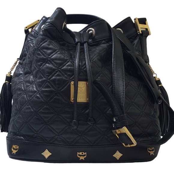 MCM | Bags | Mcm Quilted Leather Bucket Crossbody Shoulder Bag In Black ...